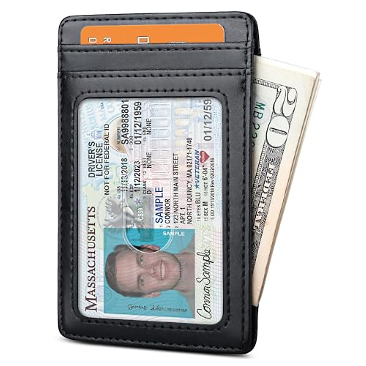 Buffway Mens Slim Wallet, Minimalist Thin Front Pocket Leather Credit Card Holder with RFID Blocking for Work Travel - Seattle Black