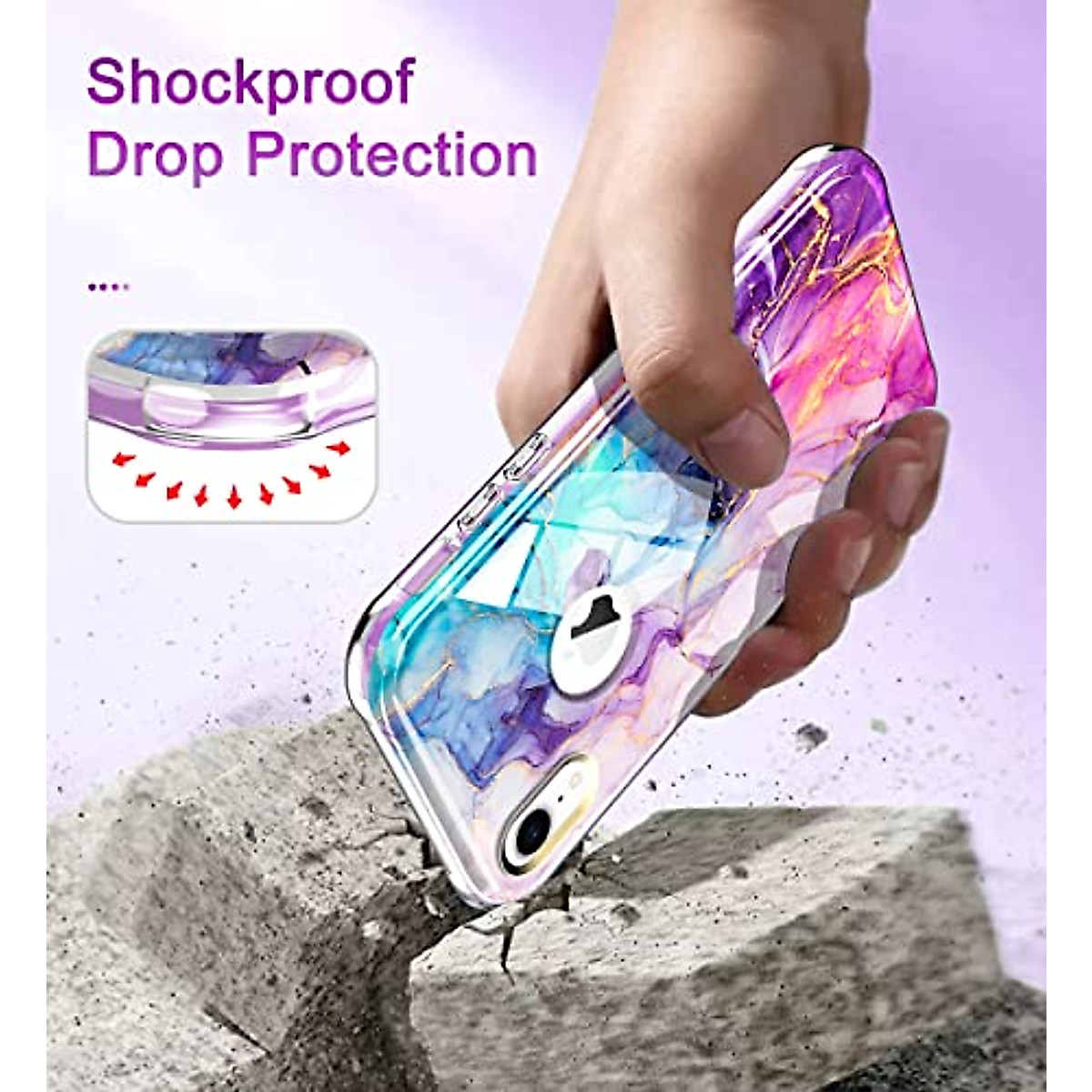 Hocase for iPhone XR Case, (with Built-in Screen Protector) Shockproof Soft TPU+Hard Plastic Rugged Slim Cute Stylish Full Body Protective Case for iPhone XR 6.1" 2018 - Watercolor Marble