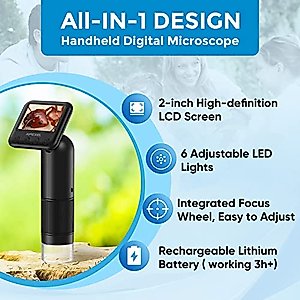 APEXEL Handheld Digital Microscope with 2” LCD Screen, 800X Pocket Portable Microscope for Kids with Adjustable Lights Coins Electronic Magnifier Camera, USB to PC Including SD Card