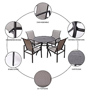 LEVELEVE 5 Piece Patio Dining Set,Outdoor Furniture 4 Textilene Chairs & 1 Round 38"x 38" Metal Slatted Table with 1.5" Umbrella Hole,Outside Porch Deck Balcony Backyard Set for 4
