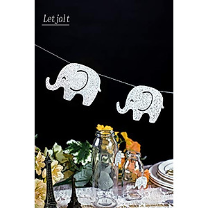 Elephant Garland Banner Glitter Silvery Baby Shower Decorations Christmas Supplies Baby Elephant Decorations Birthday Party Supplies Baby Nursery Decorations 10 Feet 17 Pcs
