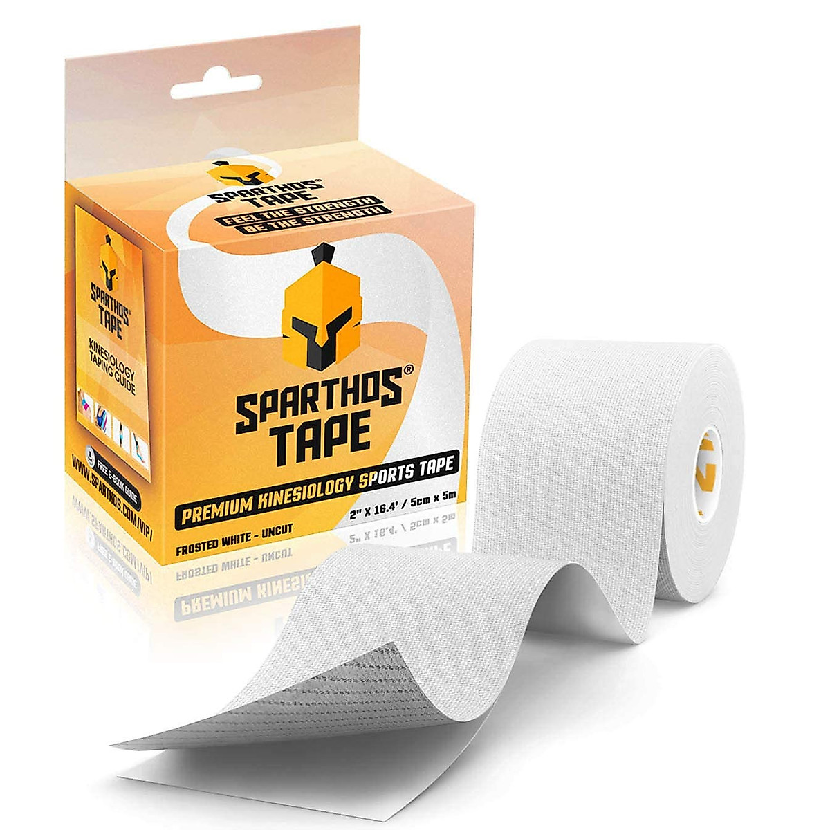 Sparthos Kinesiology Tape [Frosted White - 16.4ft Uncut Roll] + Sparthos Ice Packs for Injuries [Size Medium + Cover]