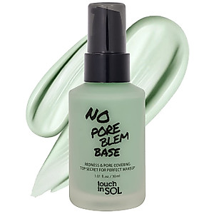 TOUCH IN SOL Redness Correcting Base Primer 1.01 fl.oz. - Pore Minimizing Green Toned Makeup Base - Tone Neutralizing before Foundation - Minimize Rosacea, Redness - No Pore Blem Primer Base