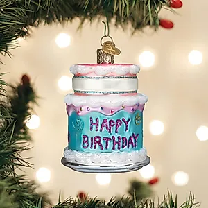 Old World Christmas Happy Birthday Cake Glass Blown Ornament for Christmas Tree