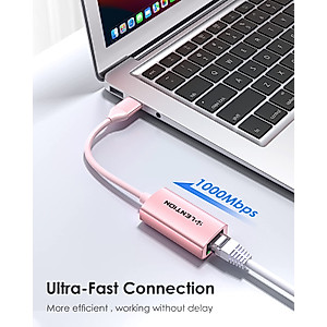 LENTION USB 3.0 Type A to Gigabit Ethernet Adapter, 1000M RJ45 Wired LAN Network Converter Compatible with Nintendo Switch, MacBook Pro/Air, Surface, Chromebook, Most Windows Laptops (HU604,Rose Gold)