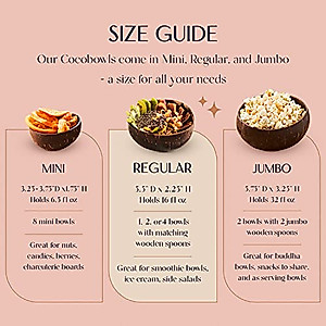 COCOBOWLCO Coconut Bowl & Wooden Spoons Bowl Set - Coconut Bowls, Eco Friendly Kitchen Decor, Acai Bowls, Smoothie Bowls - Birthday Gifts for Women (4, Polished)