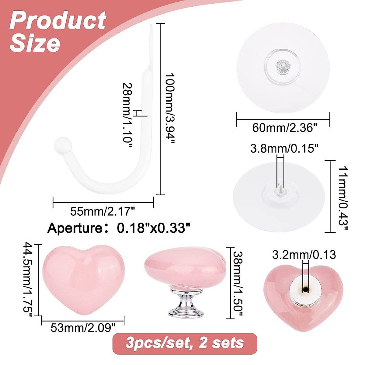 arricraft 2 Styles Heart Hook Hanger, Pink Heart Hook Multifunctional Self Adhesive Door Hook Hanger Wall Hanger Hanging Ornament Door Wardrobe Office Bedroom Kitchen and Other Decorative Items