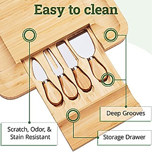 Charcuterie Board Gift Set, Bamboo Cheese Board With Cutlery, Includes Stainless Steel Serving Utensils, Cheese Platter and Serving Tray, Perfect for Wedding, Bridal Shower, and Housewarming Gifts