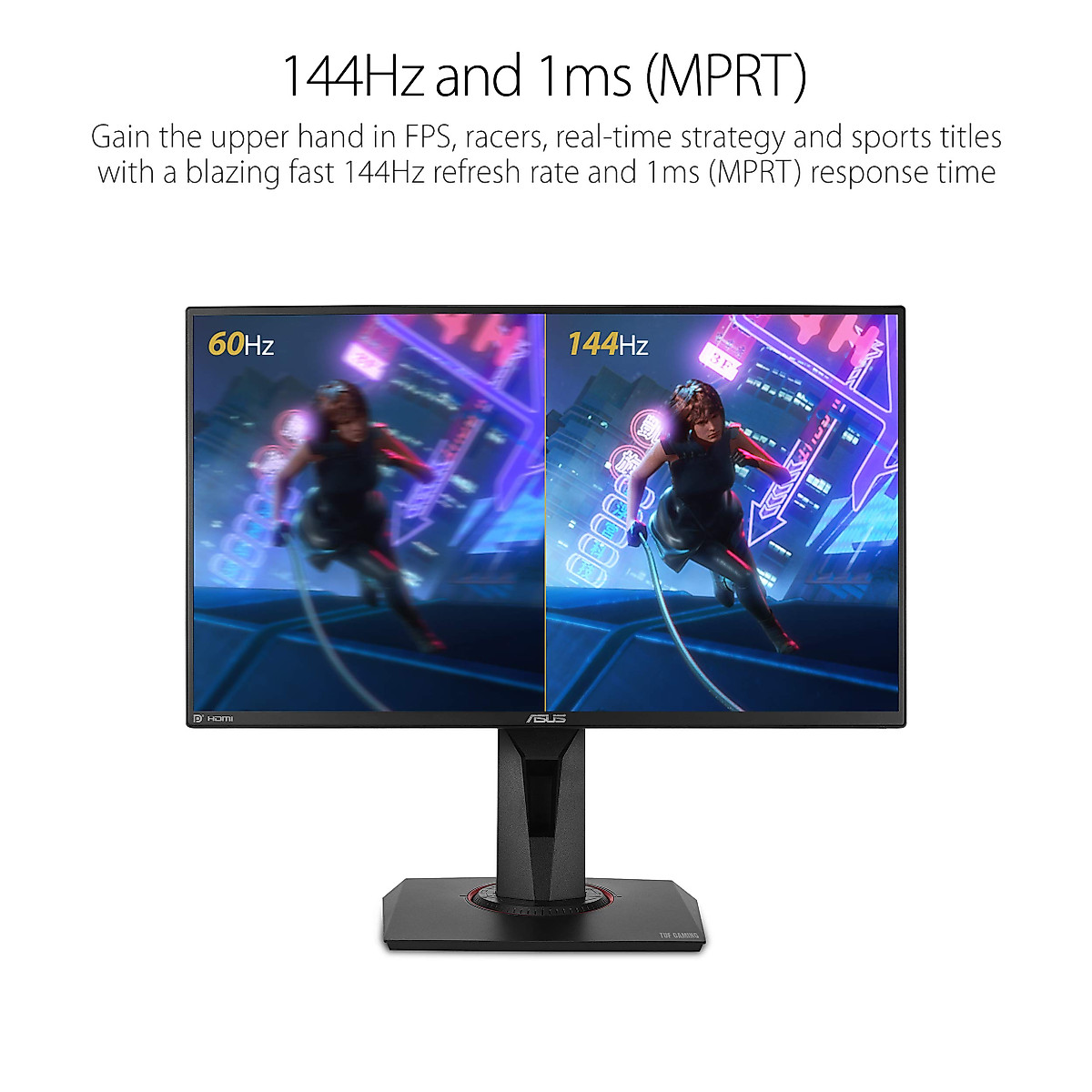 ASUS TUF Gaming 25" 1080P Monitor (VG259Q) - Full HD, IPS, 144Hz, 1ms, Extreme Low Motion Blur, Speaker, Adaptive-Sync, G-SYNC Compatible, VESA Mountable, DisplayPort, HDMI, Height Tilt Adjustable