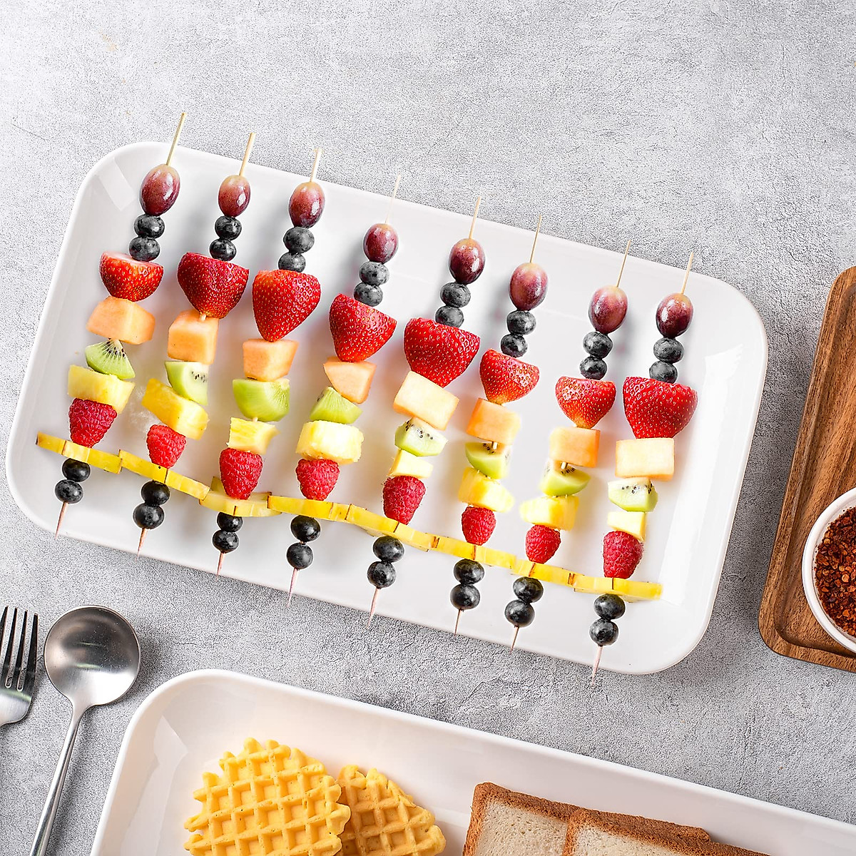 DELLING Large Serving Platter Set 12in White Rectangular Serving Plates/Salad Dish - Big Serving Trays for Parties Meat, Sushi, Dinner Plate Oven Safe Dinnerware Set of 3