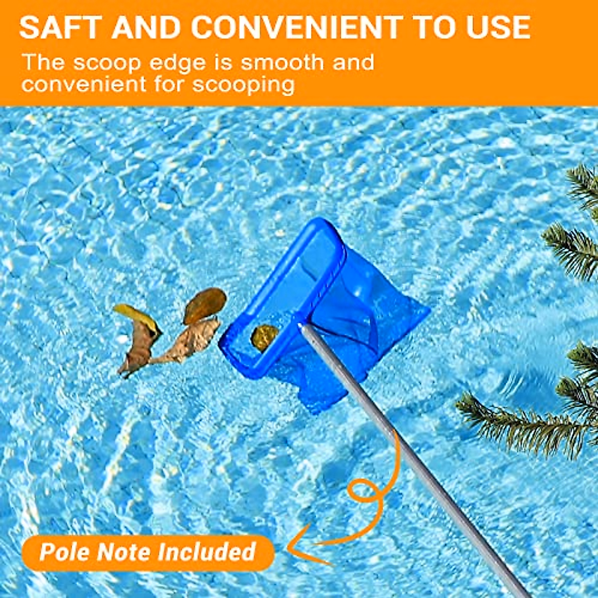 Pool Skimmer - Pool Skimmer Net without Pole, Swimming Pool Leaf Skimmer Net with Reinforced Frame, Larger Capacity Pool Nets for Cleaning, Durable Deep Rake Net Easy Scoop Edge,Debris Pickup Removal