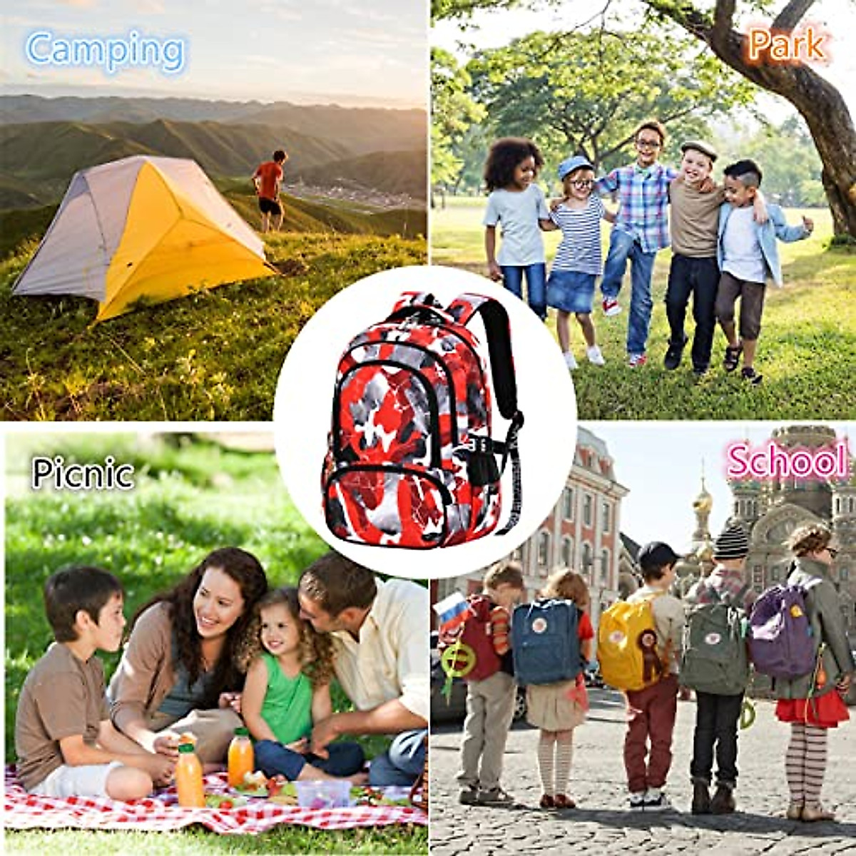 Yvechus School Backpack Casual Daypack Travel Outdoor Camouflage Backpack Christmas Presents for Boys and Girls (AY Camo Red)