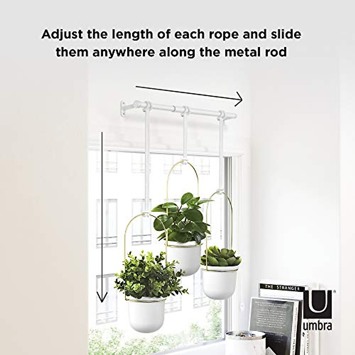Umbra 1011748-524 Triflora Hanging Planters for Indoor Plants or Herbs, White/Brass,42" Width