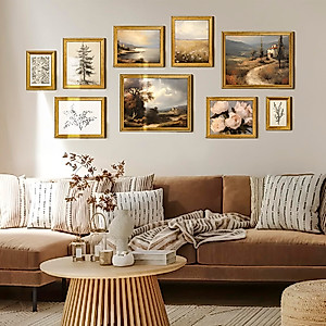 TWING 11x14 Gold Picture Frames Displays 8x10 Photo Frame with Mat or 11x14 Without Mat,Rustic Gold Photo Frame Collage for Wall Decor Mounting or Table Display, Ideal to Family and Friends