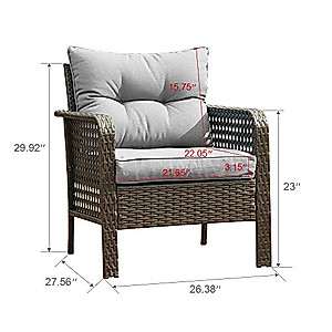 U-Eway Outdoor Rattan Single Chair 2pcs,Patio PE Wicker Furniture Cushion Seat,2Pcs Armchairs PE Rattan Sofa Backyard Yard ,Premium Spun Ploy Fabric,Removable Cushion Cover Zipper, Washable (Grey)