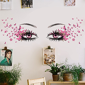 Beautiful Eyelash Eyes Wall Stickers Flying Butterfly Wall Decals Beautiful Girl Heart Wall Decor Vinyl Wall Art Butterflies Wall Decor Stickers for Women Girls Bedroom Living Room Decoration