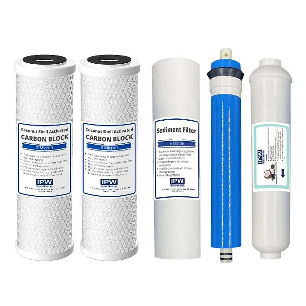 IPW Industries Inc. Compatible Filters for the Puroline PL-5000 Reverse Osmosis System Set of 5 w/ 50 GPD Membrane