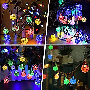 Bollengold Solar Outdoor String Lights 60LED Crystal Globe Lights 8 Mode 8M/26Ft Indoor/Outdoor Solar String Lights Waterproof for Garden Patio Yard Home Festival Party Wedding(Multi-Coloured)