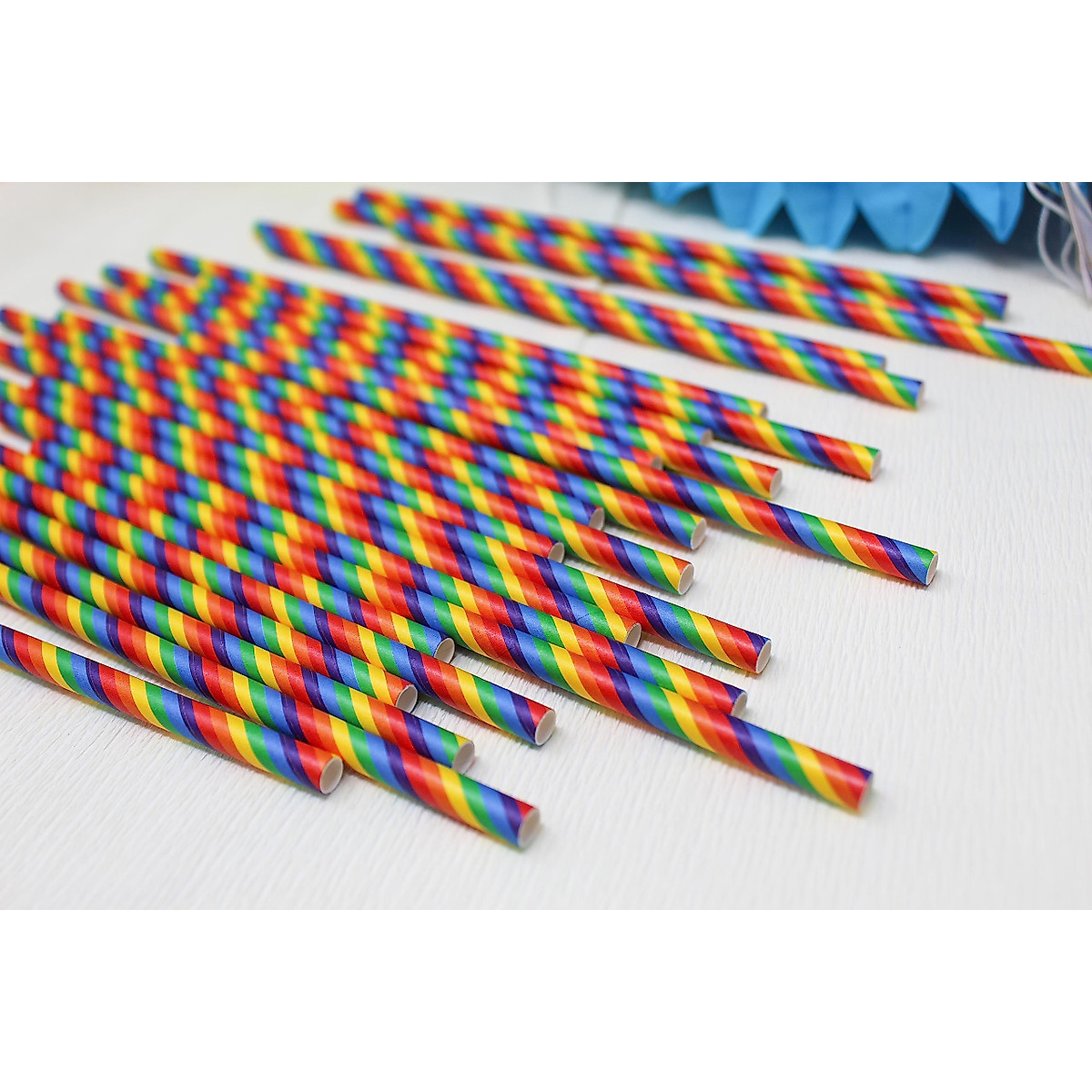 Just Artifacts Premium Disposable Drinking Striped Paper Straws (100pcs, Rainbow Pride)
