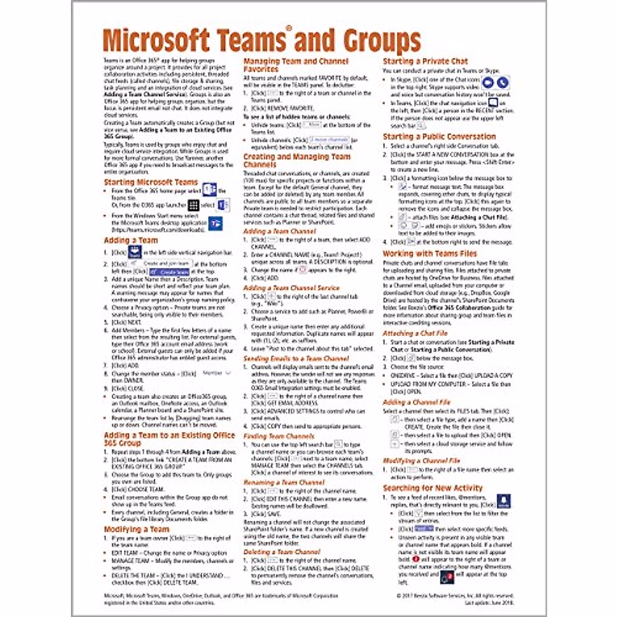 Microsoft Teams and Groups for Office 365 Quick Reference Guide (Cheat Sheet of Instructions, Tips & Shortcuts - Laminated Card)