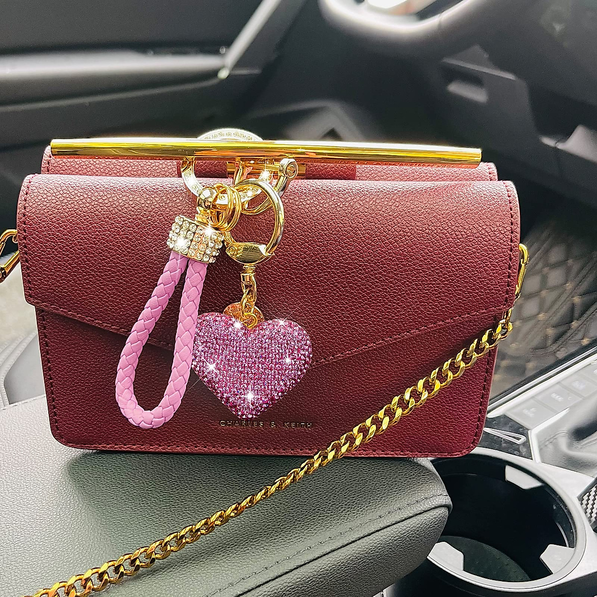 TX-INNO AUTO Crystal Car Keychain for Women with Sparkly Rhinestones Pink Heart Shape, Pretty Key Chains for Girls Birthday Christmas Easter Valentines Day Mothers Day Gifts
