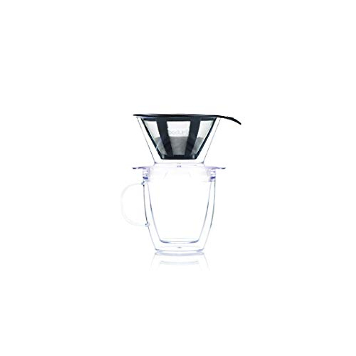 Bodum Pour Over Coffee Dripper Set With Double Wall Mug and Permanent Filter, 12 Ounce, Clear