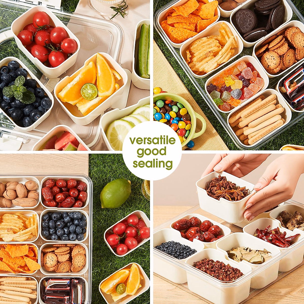 KATOCHUG Snackle Box Container Divided Serving Platters with Lid and Handle Divided Snackle Box for Portable Snack Box Container Tray Perfect for Candy Fruit and Treats