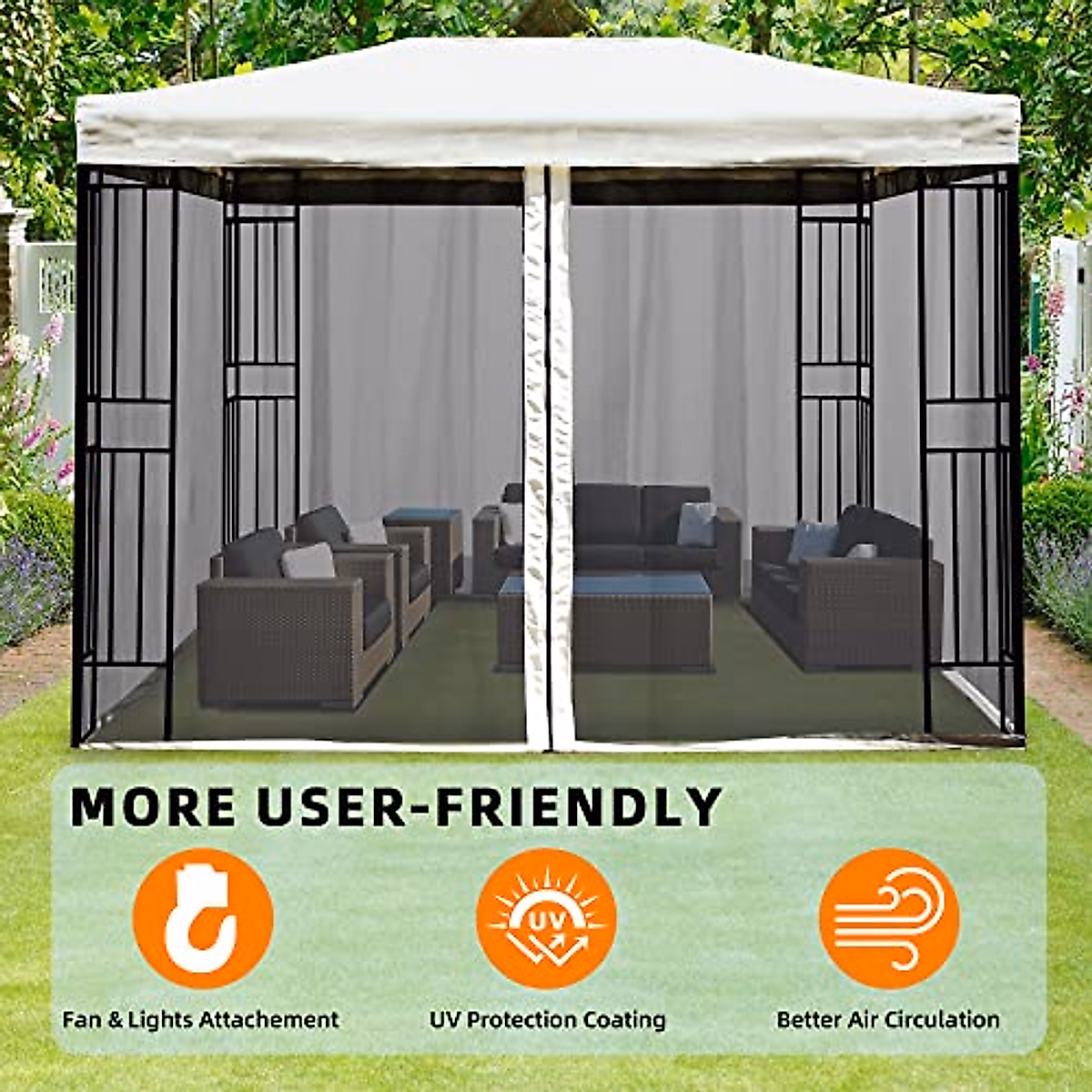 Tinkle Well 10x10FT Outdoor Gazebo Canopy with Mosquito Netting - Double Roof, High-Strength Steel Structure - Ideal for Party, Wedding, BBQ - Garden-Yard Canopy Tent, Beige