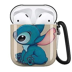 Liashi Stitch Aripod Personalise Custom, AirPod Case Cover Compatiable with Apple AirPods 1st/2nd,Full Protective Durable Shockproof Drop Proof with Keychain Compatible, Black, Small