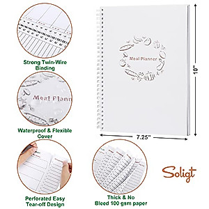 Weekly Meal Planner Notebook and Food Planner with Easy Tear off Grocery List & Expense Tracker Organizer, 52 Weeks, 10"X7", Spiral Design
