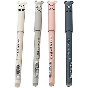 Jowxsx 4 PCS Cute Black Erasable Gel Pen Cute School Supplies Cool Things Cartoon Erasable Easy to Rub Rub Gel Pen Cute Ballpoint Pen Gel Ink Pens