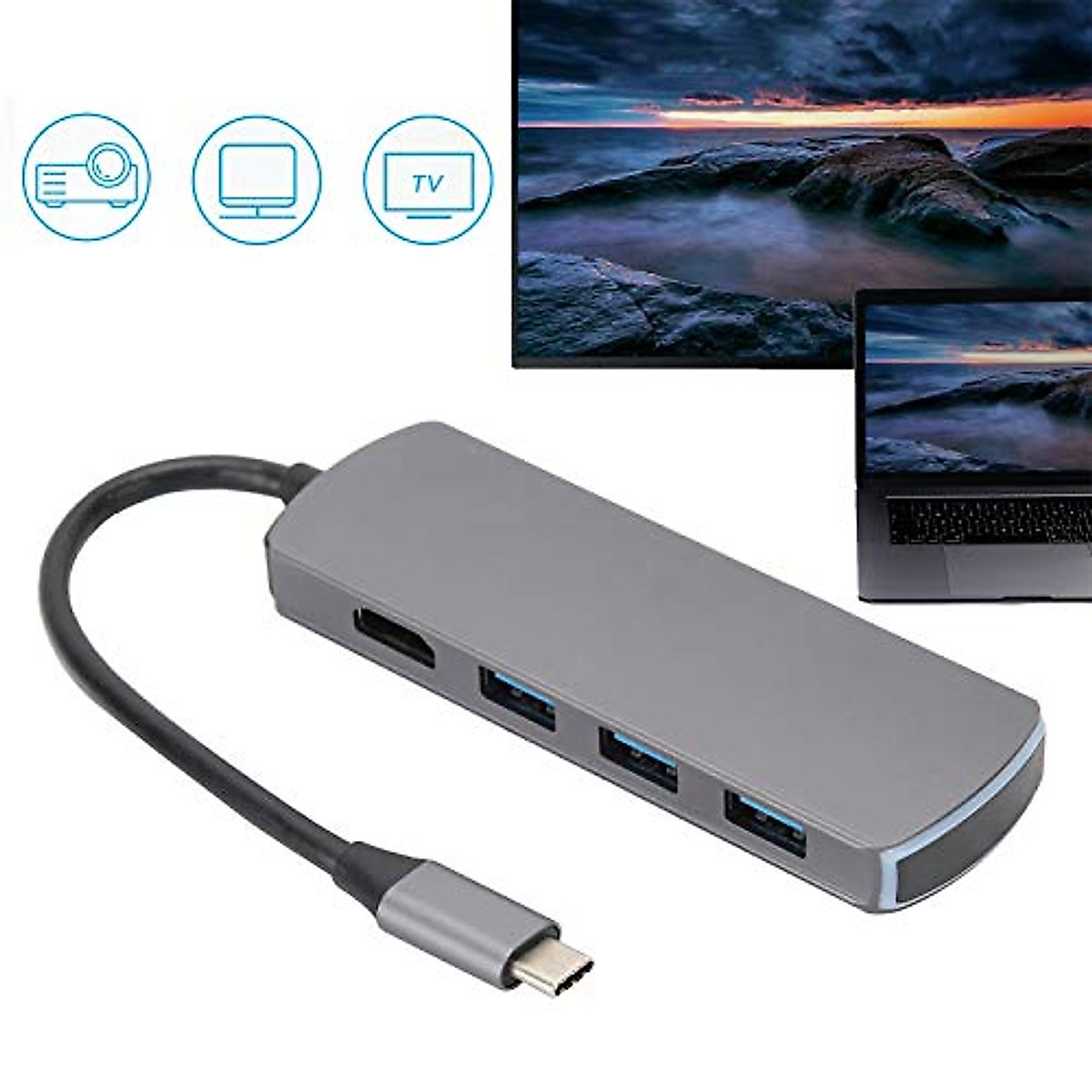 UBS Hub Extension, 6 in 1 USB3.0 Adapter Type C Multi‑Port USB C Expander Dock, to HDMI 4K Adapter Cable for Chrome Operating System/Windows7/8/10/XP/Linus/Vista