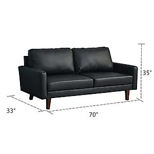 INSTORY Leather Sofa Modern Couch with Wooden Legs for Living Room, Office-Black