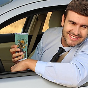 LLJEYOU Black Woman Flowers Birds Tumbler Insulated Travel Mug Stainless Steel Travel Tumbler Car Cup with Straw And Brush with Lid 20oz