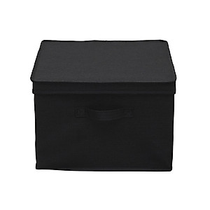 Household Essentials Square Canvas Storage Box With Lid, 15x15x10 in, Black Linen, Set of 2