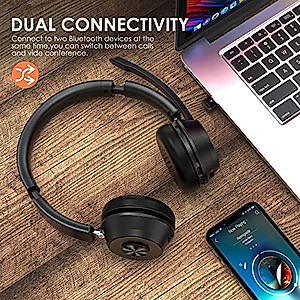Bluetooth Headset V5.1, Wireless Headset with Noise Canceling Microphone, 40 Hrs Work Time Office Headset with Bluetooth Dongle & Charging Base, AptX HD On-Ear Headphones with Mute Button