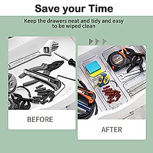 CHANCETSUI 10 pcs Desk Drawer Organizer Non-Slip Organiser Trays, 4-Size Clear Plastic Drawer Storage Boxes, Drawer Organizer Dividers for Makeup, Kitchen, Bedroom, Bathroom, Office