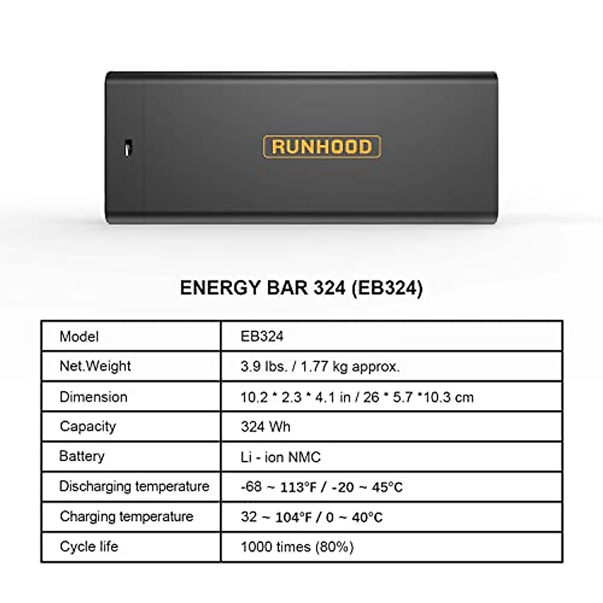 Runhood 324Wh Energy Bar for Portable Power Station DC&AC Connector Solar Panel and Other Runhood Electronics Module