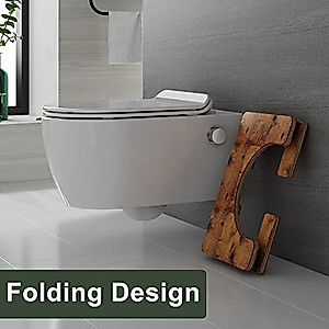 AmazerBath 7 Inches Folding Toilet Stool for Adults, Rustic Brown Wooden Collapsible Poop Stool with Anti-Slip Strip, Pooping Stool for Bathroom