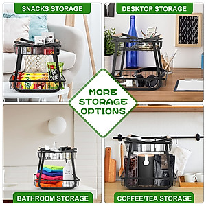 TBMax 2 Tier Fruit Basket for Kitchen Countertop Metal Wire Fruit Bowl with Wooden Handle for Produce Storage Rack, Snack Organizer, Bread Baskets, Vegetable Stand -Black