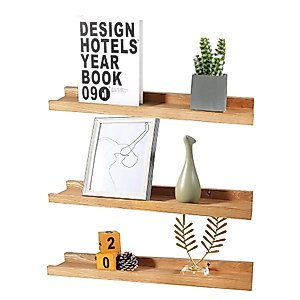 Recogwood 20 Inch Floating Shelves Wall Mounted Set of 3, Solid Oak Wood Shelf for Decor and Storage, Picture Ledge for Bedroom Bathroom Living Room Kitchen, Natural Color