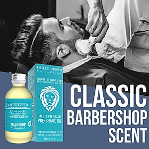 Pre Shave Oil for Men - Shaving Oil Made with Natural Oils - Good for Close Shave and Smooth Shave - Suitable for Sensitive Skin - Use on Face or Head - Classic Barbershop Scent - 60ml