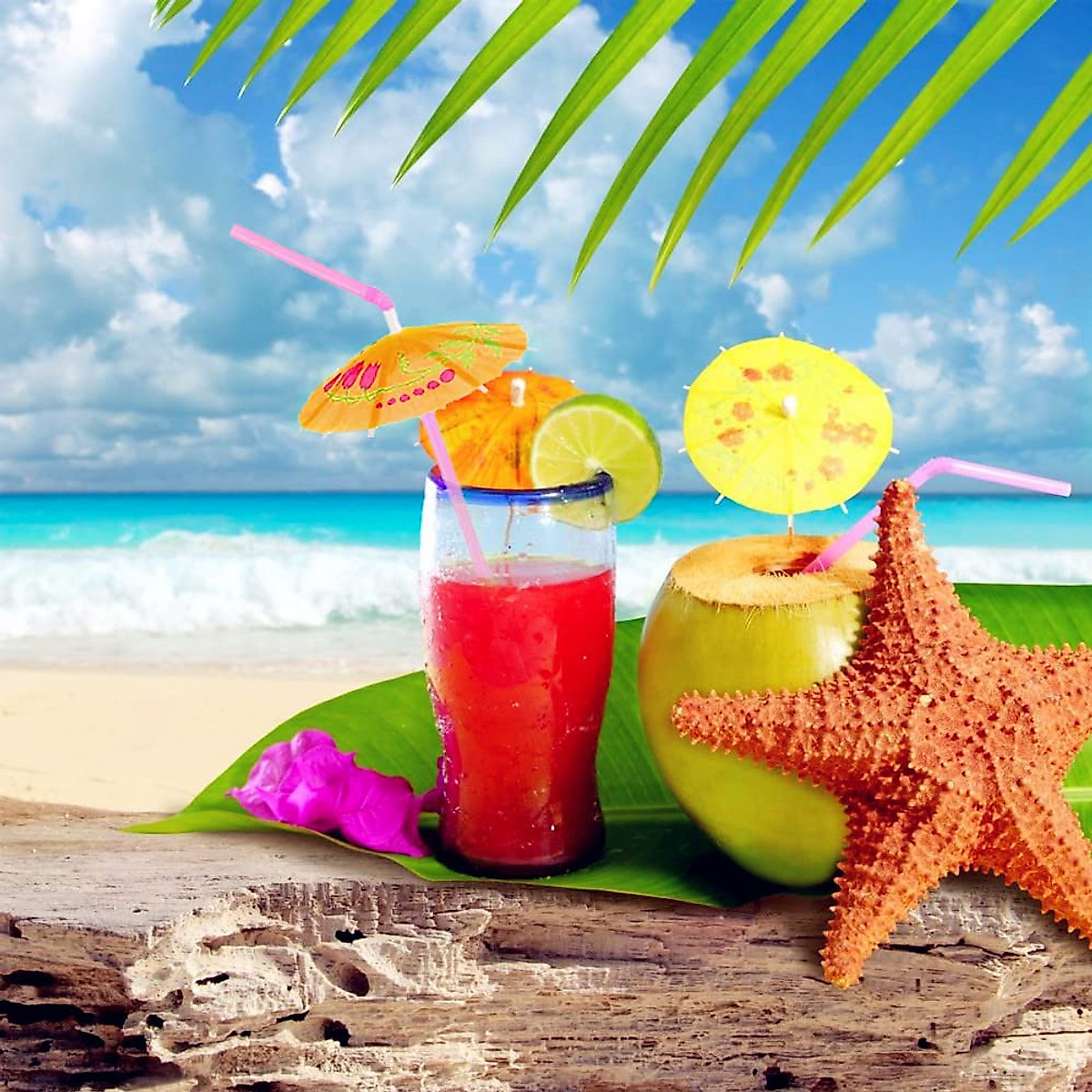 QUMENEY 100PCS Umbrella Drinking Straws, Plastic Party Drink Straws, Tropical Hawaiian Flexible Bendy Cocktail Straws Beach Luau Bar Birthday Decorations Supplies for Drinkware