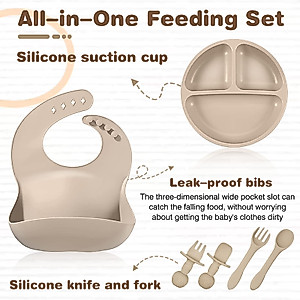 Silicone Baby Feeding Set - 8Pcs Baby Led Weaning Supplies Toddlers Weaning Feeding Sippy Cup with Straw and Lid Baby Feeding Supplies Set