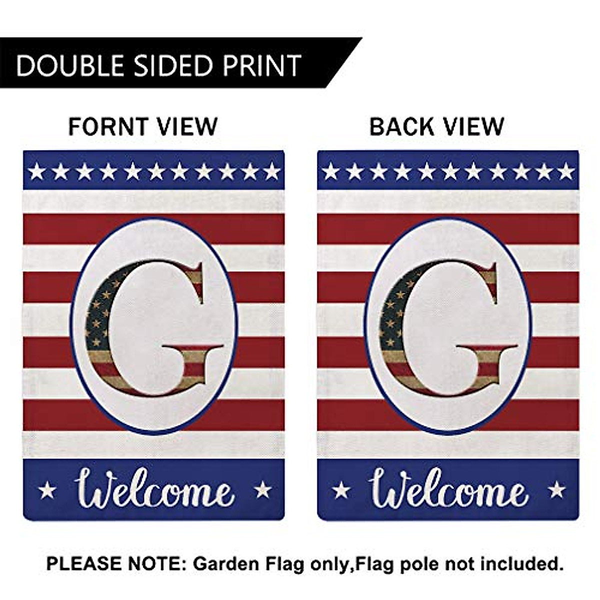 Patriotic Decorative Flag Initial Letter Garden Flags with Monogram G Double Sided American Independence Day Flag Welcome Burlap Garden Flags 12.5×18 Inch for House Yard Patio Outdoor Decor(G)