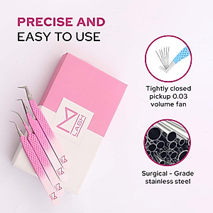 M LASH Tweezers for Eyelash Extensions (Set of 4) - Professional Lash Extension Tweezers - Fiber Tip, Japanese Steel, Diamond Grip Eyelash Extension Tweezer (Teal)