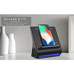 Fast 15 Watts Wireless Charger Sound Hub Bluetooth Speaker with Upgraded Mic Handsfree Calling Two USB Ports, Upright View Angle, Space Saving 4 in 1 Dock