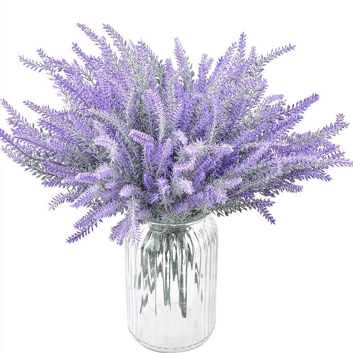 XONOR 12 Bouquets Artificial Flocking Lavender Flowers Fake Lavender Plant for Wedding Home Decor Office Table Garden Patio Decoration (Purple)