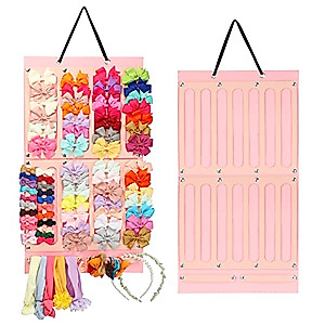 Hair Bows Holder w/Large Capacity, Hair Clips Storage Hanger w/ 16 Ribbons, Hair Bows Organizer, Baby Hair Accessory Storage Display w/Sturdy Rope, Wall Hanging for Girl Room, Baby Nursery Decors