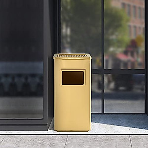 BEAMNOVA Trash Can Indoor Outdoor Black Stainless Steel Commercial Garbage Can Industrial Garbage Enclosure Inside Cabinet with Lid Waste Container, Gold Color, 31 * 25 * 61 cm / 12.2 * 9.8 * 24 in